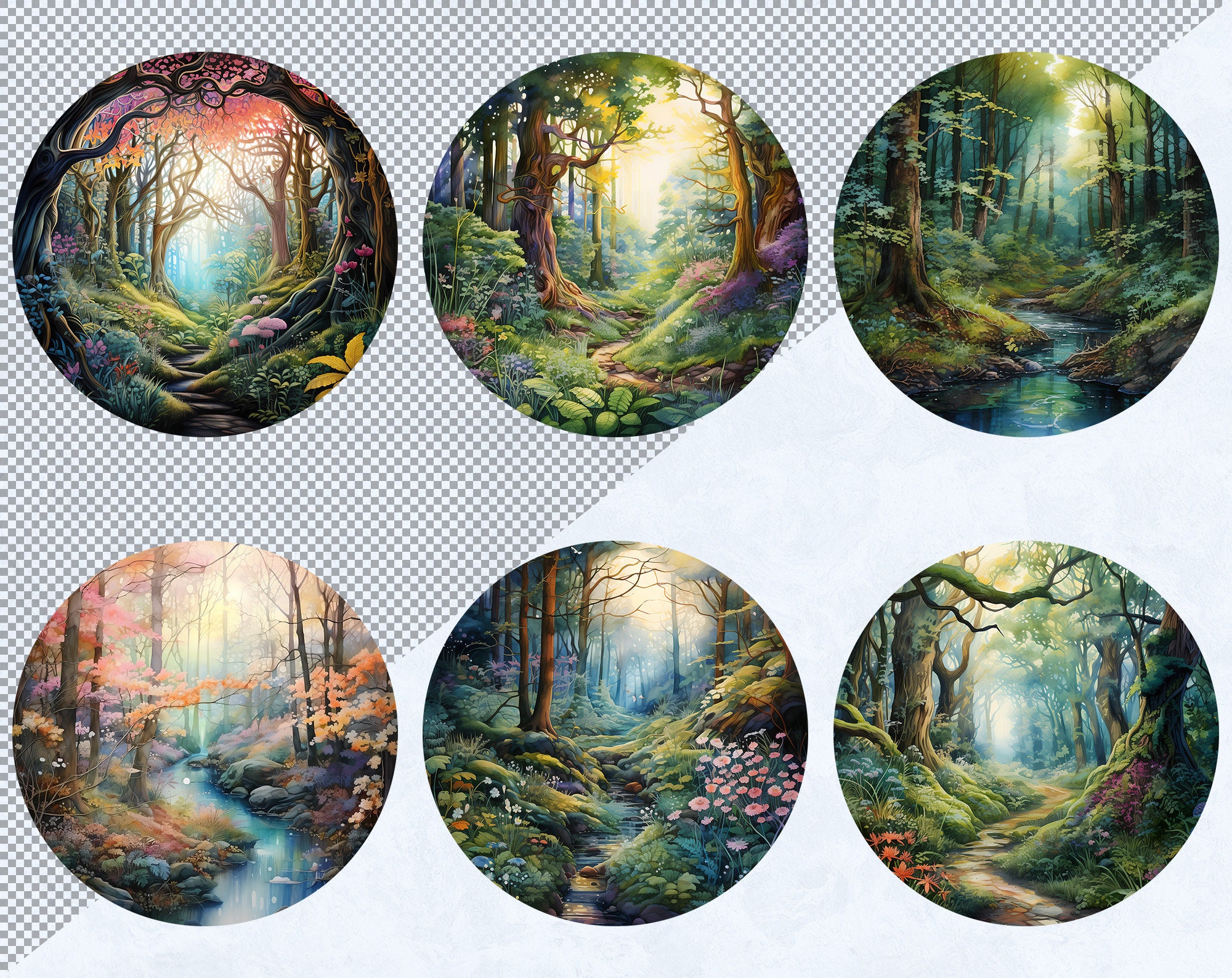 Circular Magical Forest Clipart PNG Bundle Circular Backdrop Woods ...
