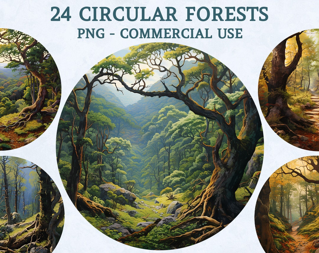 Circular Forest Clipart PNG Bundle Round Nature Backdrop Woods ...