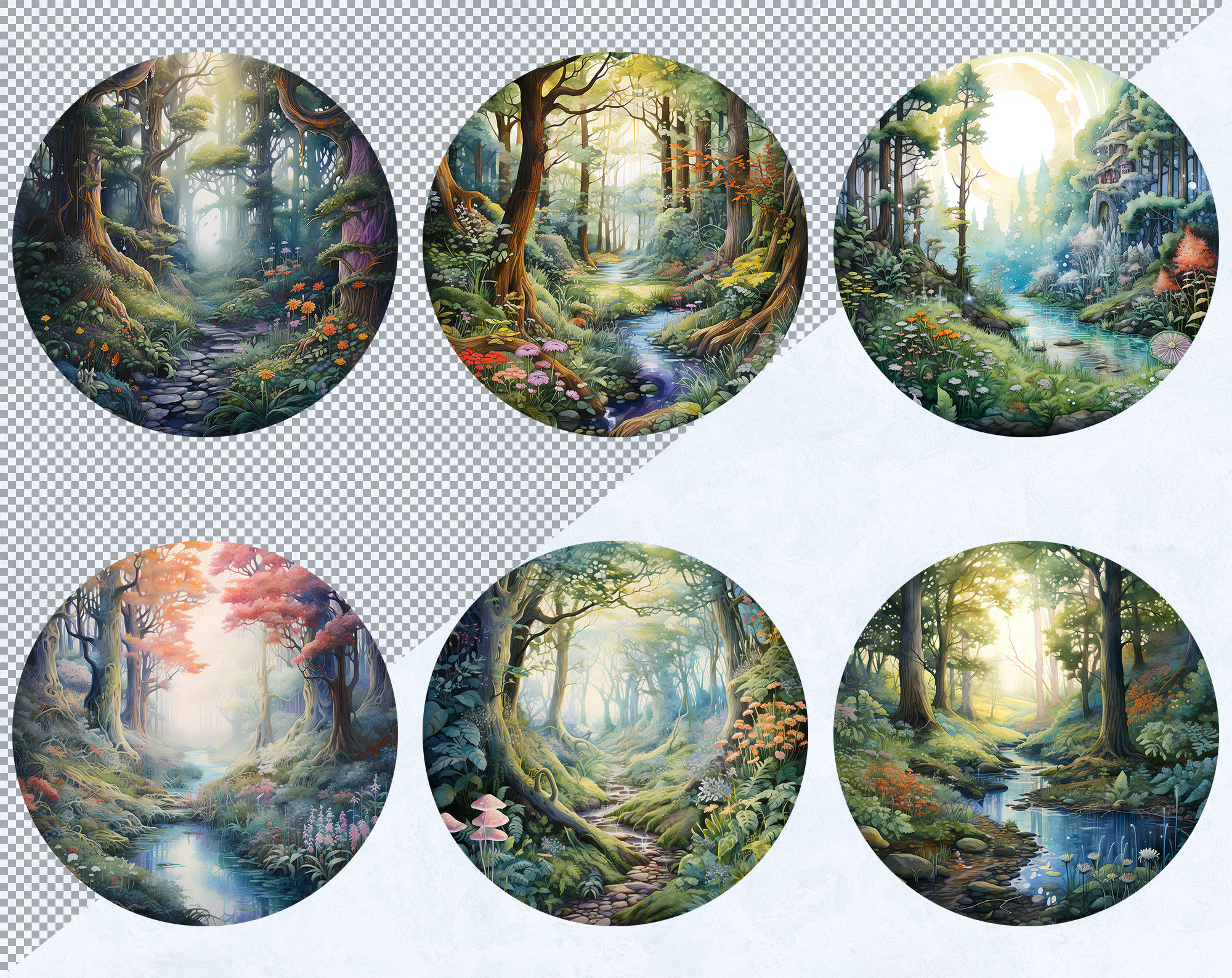 Circular Magical Forest Clipart PNG Bundle Circular Backdrop Woods ...