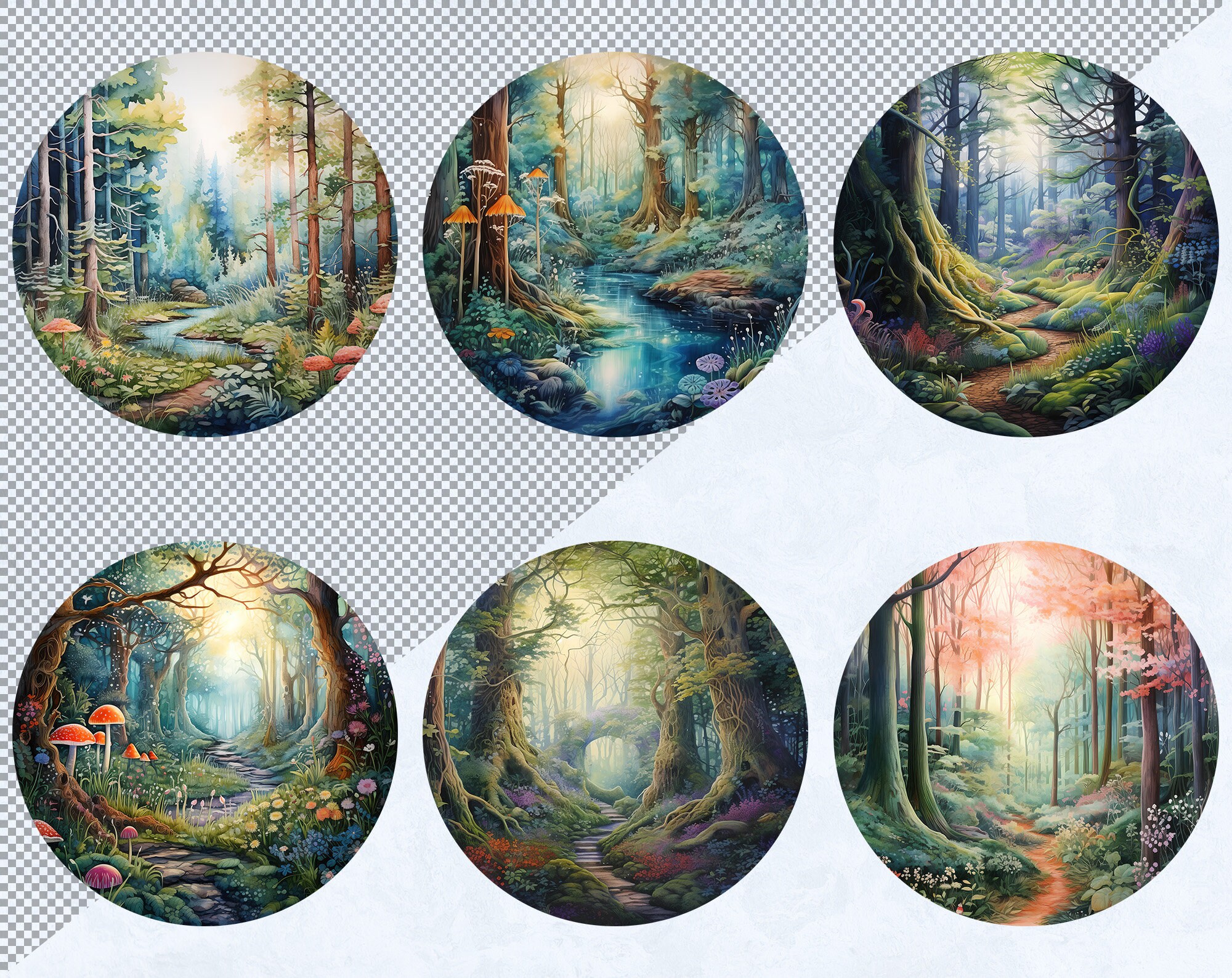 Circular Magical Forest Clipart PNG Bundle Circular Backdrop Woods ...