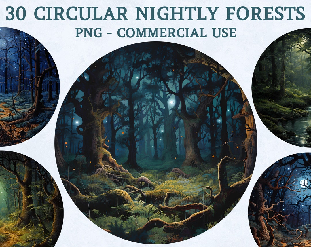 Circular Forest at Night Clipart PNG Bundle Round Backdrop Wood ...