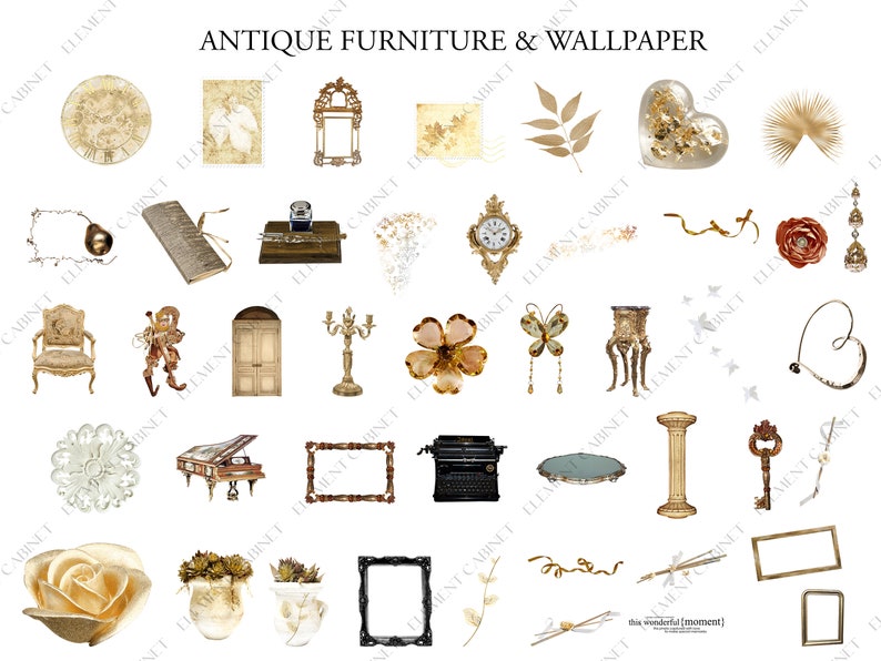 Antique Furniture & Patterns Clipart Mega Bundle, Antique Decoration ...