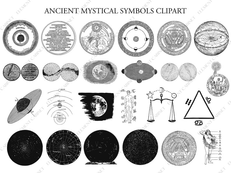 Ancient Mystical Clipart Bundle, Ancient Mythology, Astronomy Symbols ...