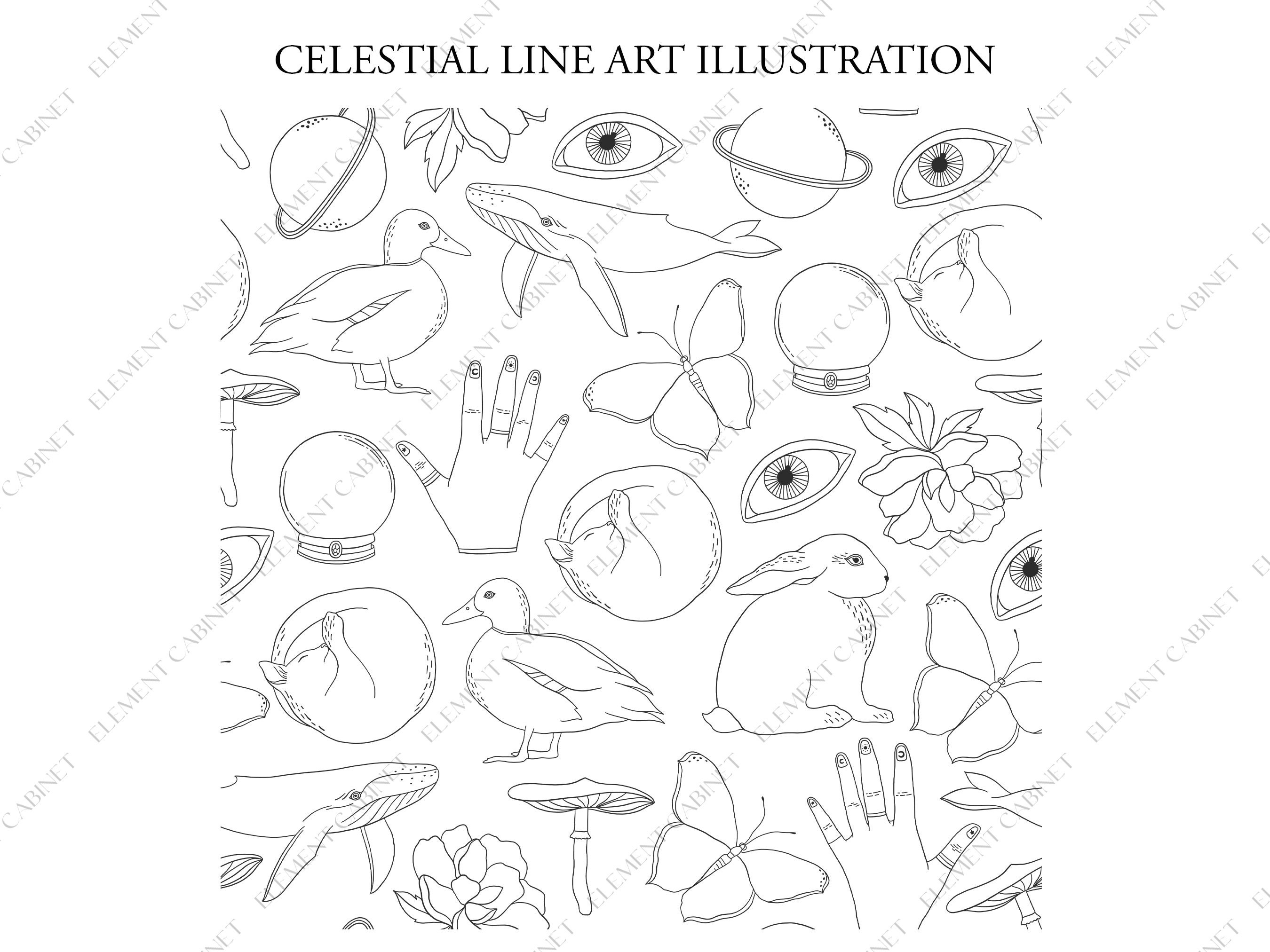 Celestial Line Art Clipart Mega Bundle, Spiritual Magic Clipart ...