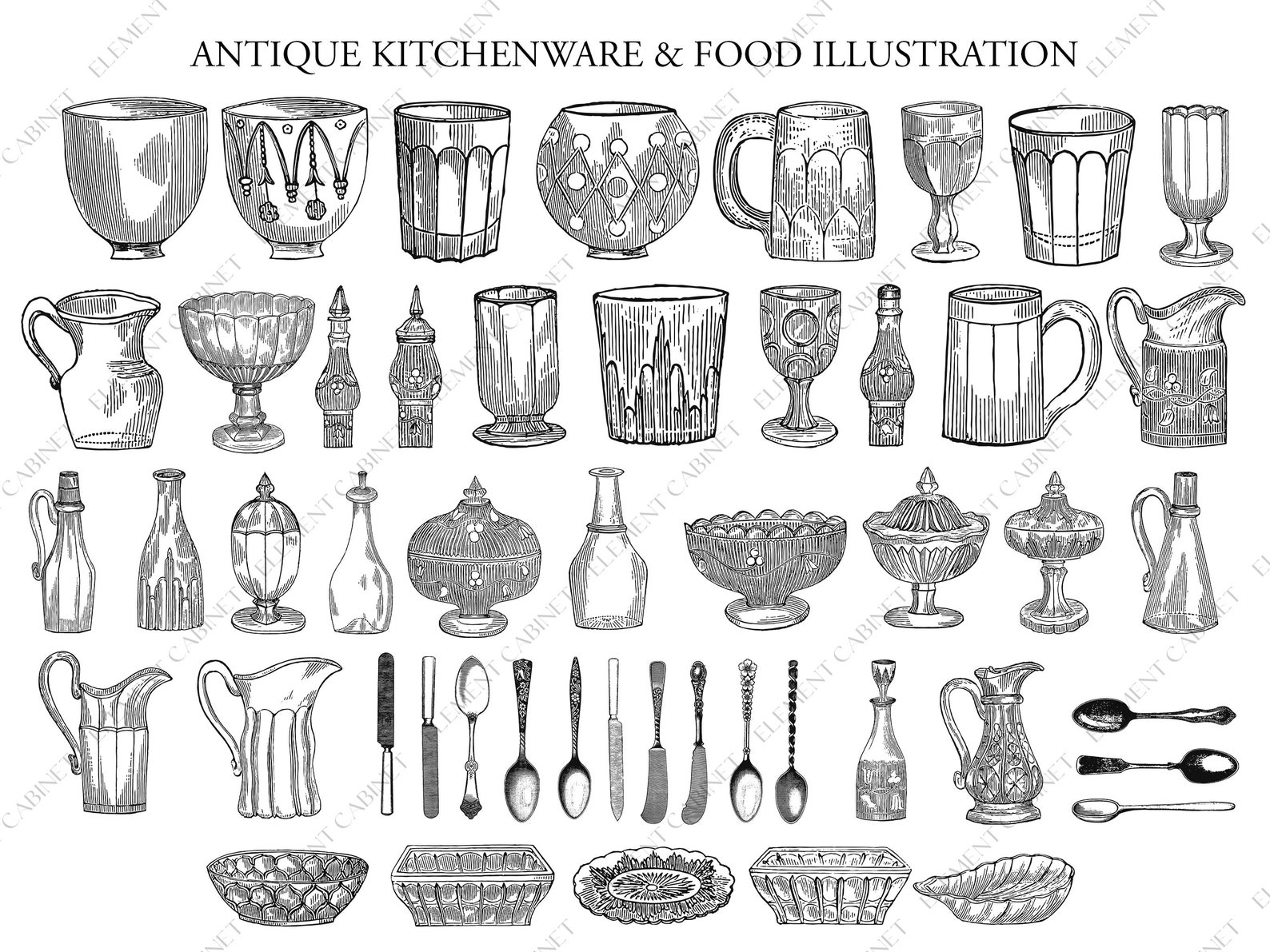 Antique Kitchenware & Food Clipart Mega Bundle, Kitchenware ...