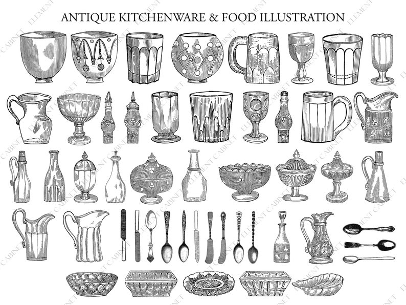 Antique Kitchenware & Food Clipart Mega Bundle, Kitchenware ...