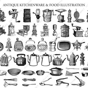 Antique Kitchenware & Food Clipart Mega Bundle, Kitchenware ...