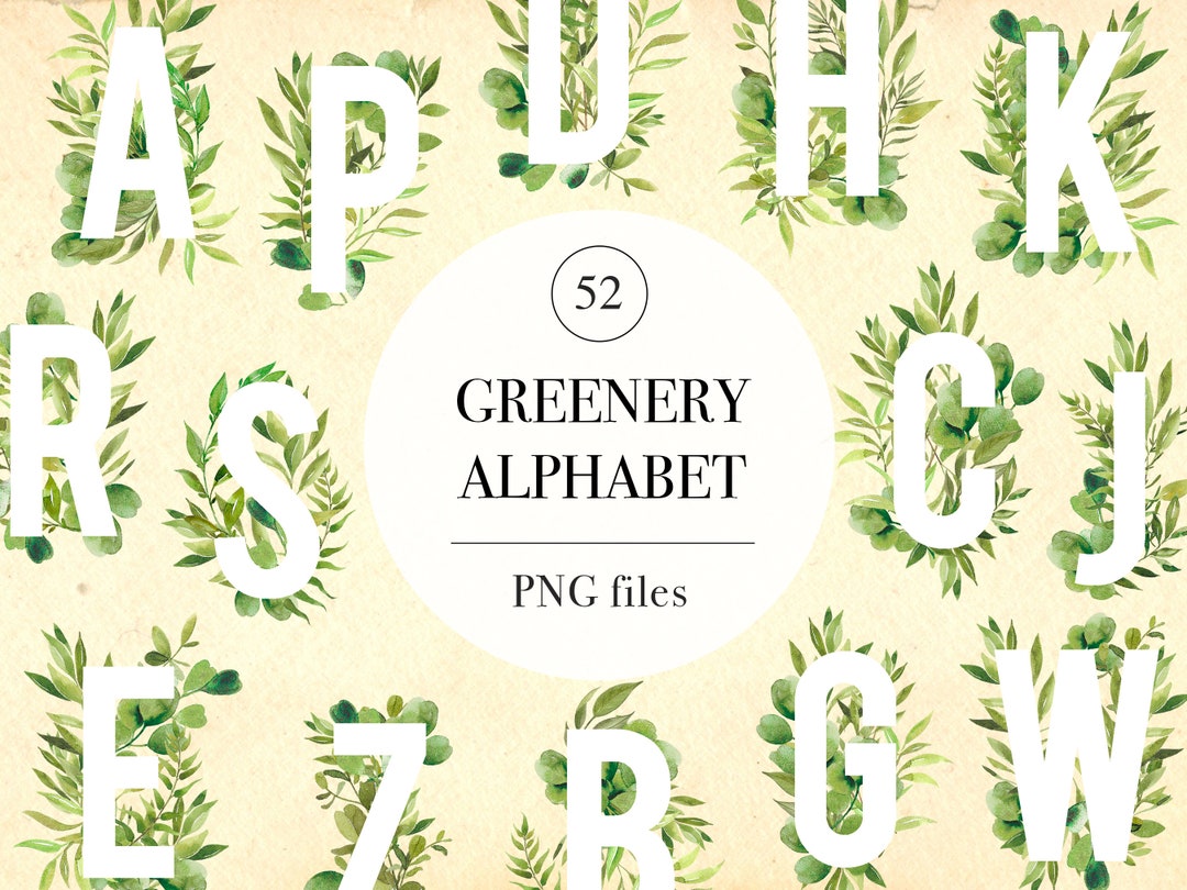 Greenery Alphabet Clipart Leaves Letters Clipart Botanical - Etsy Singapore