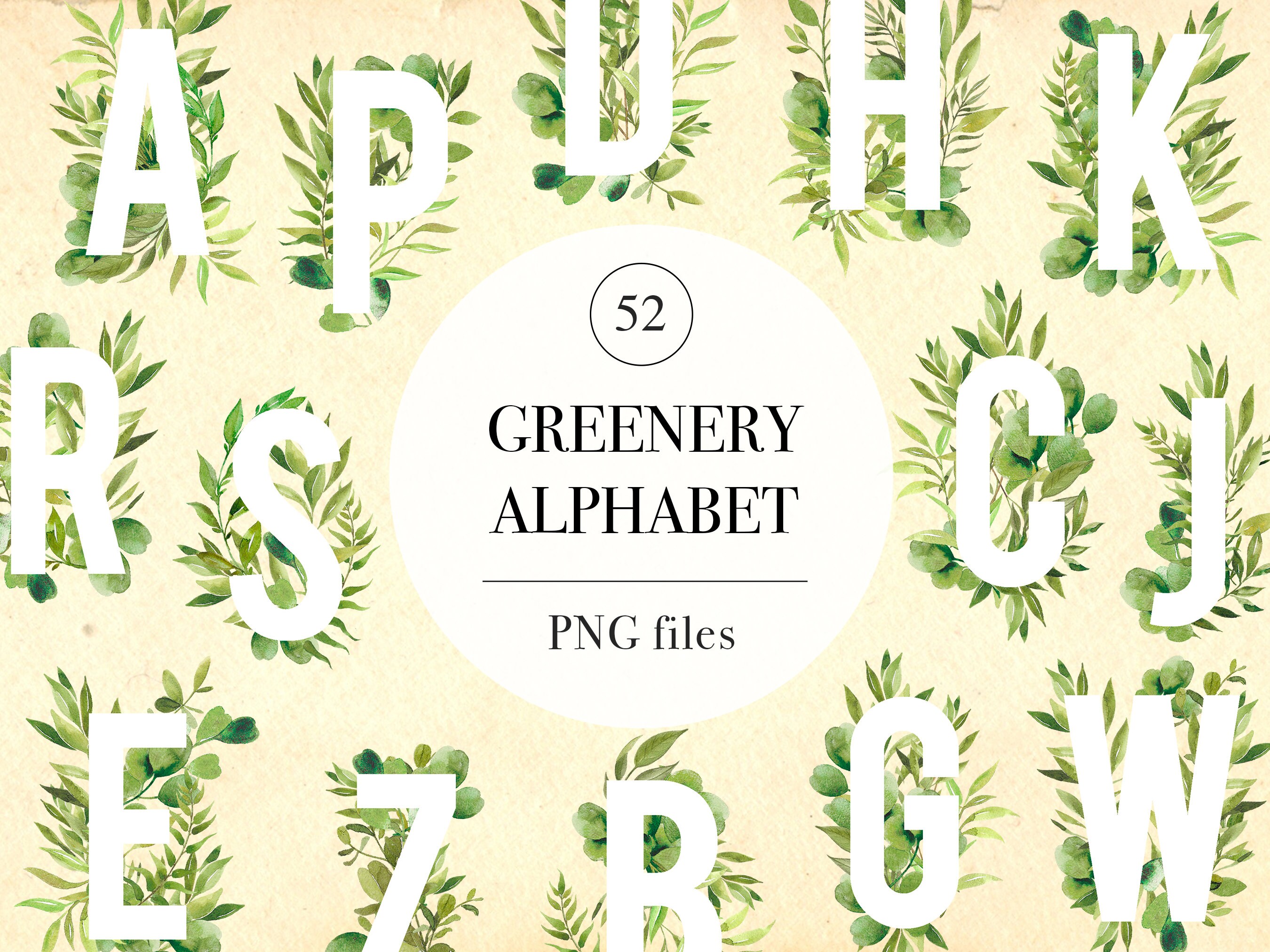 Greenery Alphabet Clipart Leaves Letters Clipart Botanical - Etsy Singapore