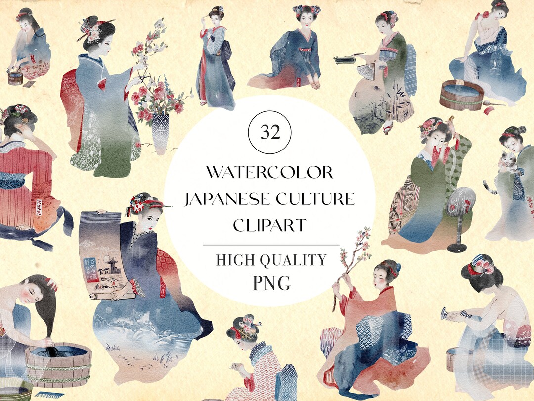 Watercolour Japanese Culture Clipart Bundle Japan Geisha - Etsy