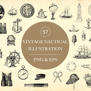 Vintage Nautical Clipart, Nautical Illustration Art, Sailing Clipart ...