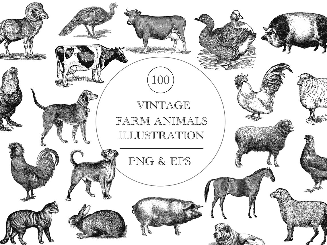 Farm Animals Clipart, Farm Animals Illustration Art, Clipart Silhouette ...