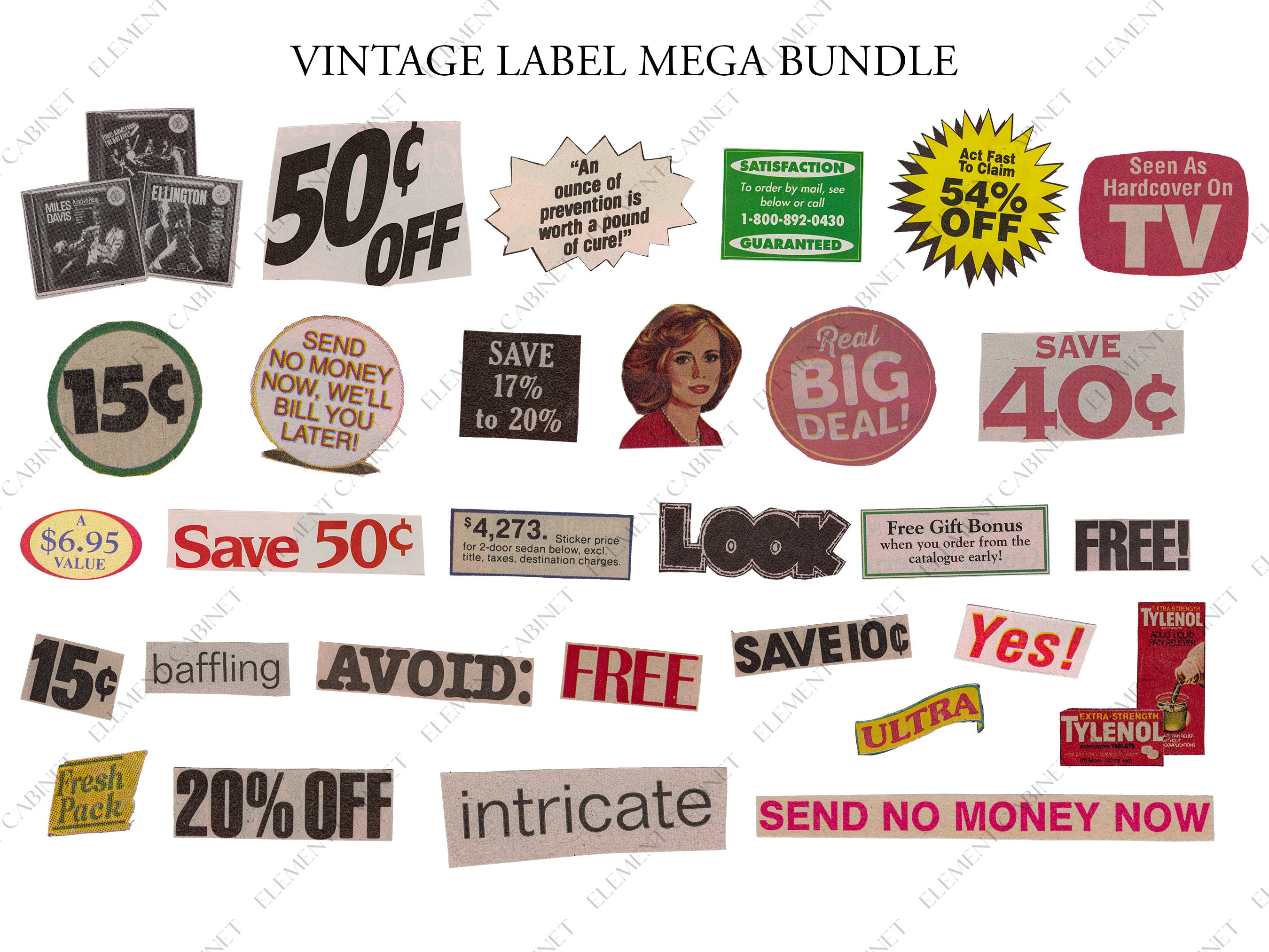 Vintage Label Clipart Mega Bundle, Antique Decoration Clipart, 80s ...