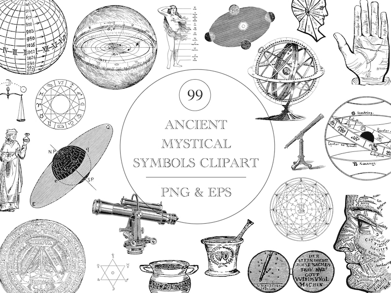 Ancient Mystical Clipart Bundle, Ancient Mythology, Astronomy Symbols ...