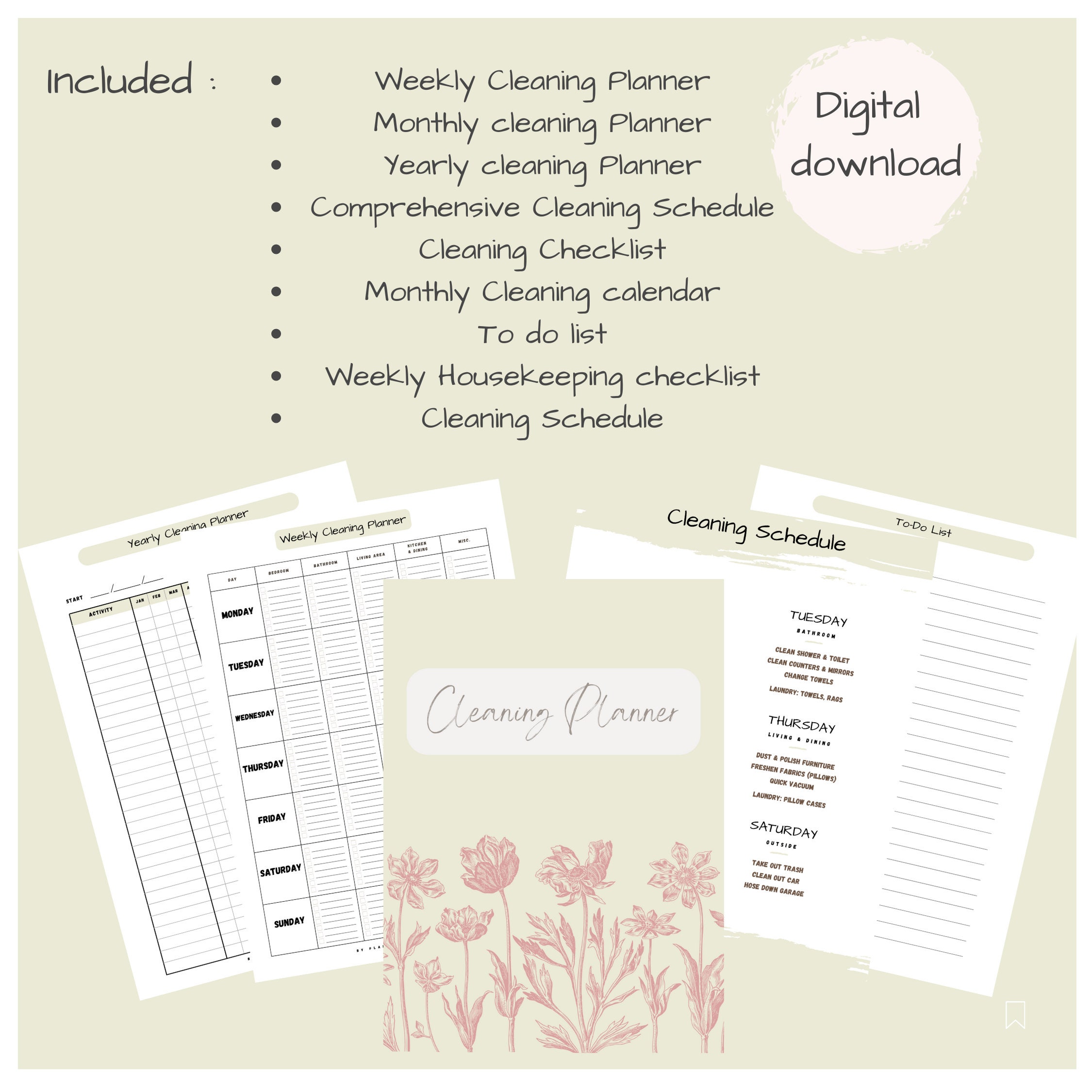 EDITABLE Cleaning Planner Printable Cleaning Checklist to Do - Etsy