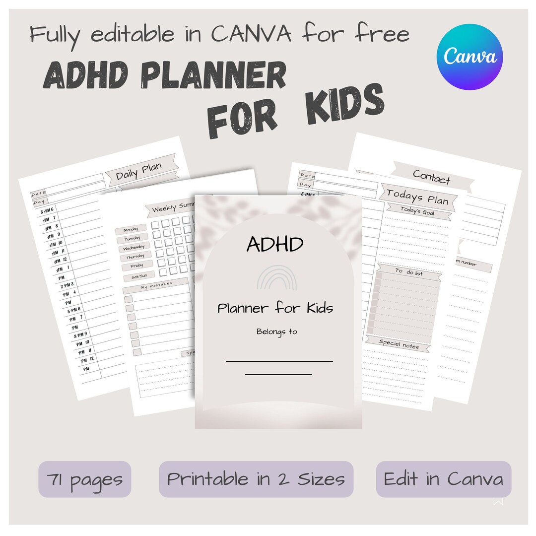 ADHD Planner for Kids, Printable School Planner, Children Journal ...