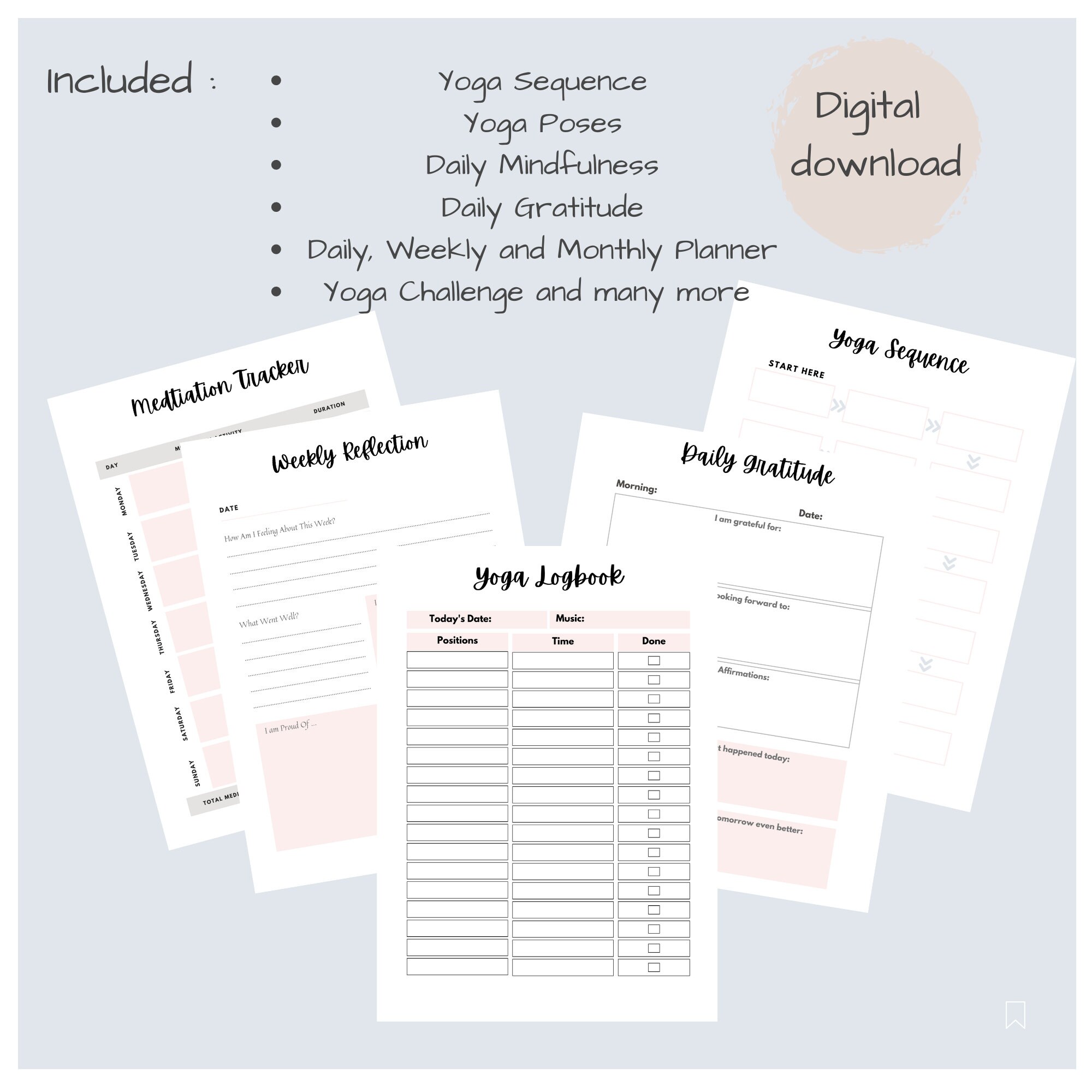 Yoga Journal Printable, Editable in Canva, Wellness Planner, Gratitude ...