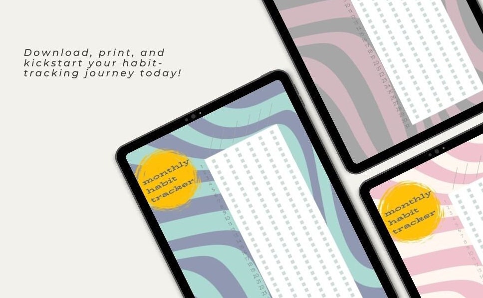 Monthly Habit Tracker Printable, Instant Download Vibrant Set of 3 for ...