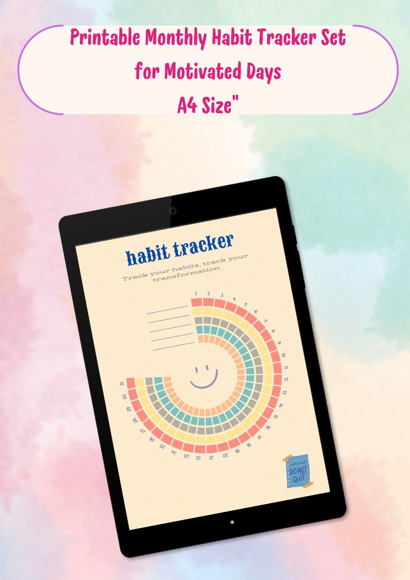 Monthly Habit Tracker Set Printable, Colorful, Circular for Motivated ...