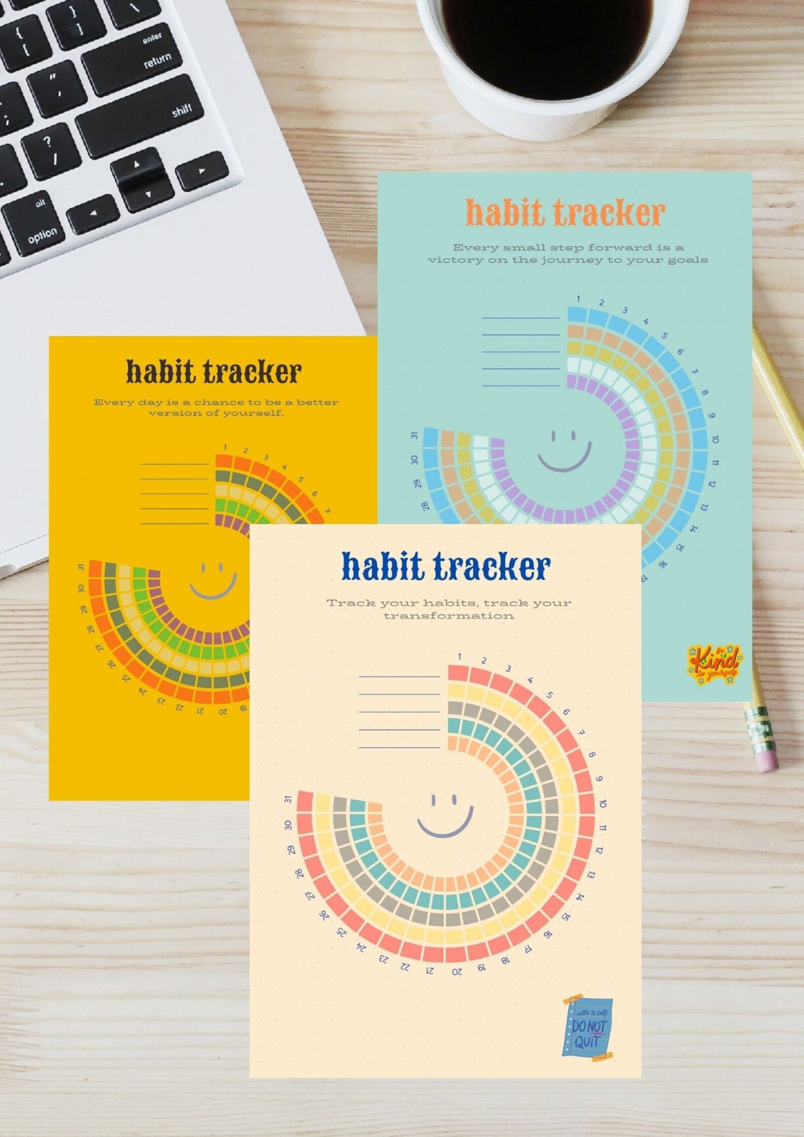 Monthly Habit Tracker Set Printable, Colorful, Circular for Motivated ...
