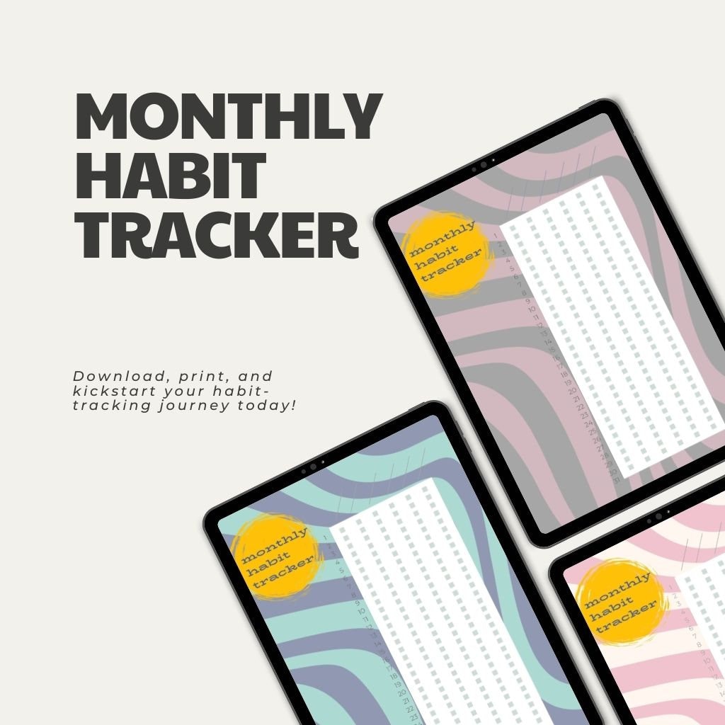 Monthly Habit Tracker Printable, Instant Download Vibrant Set of 3 for ...