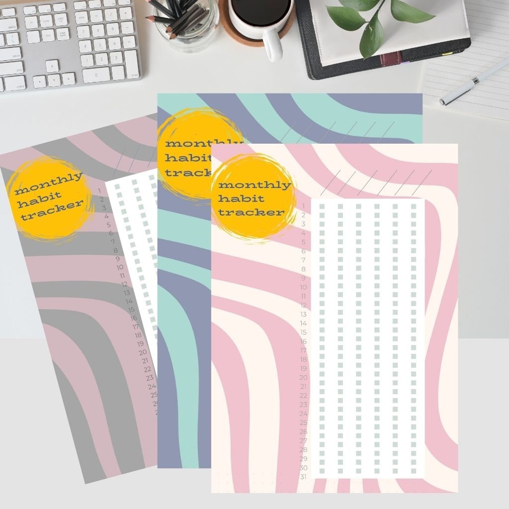 Monthly Habit Tracker Printable, Instant Download Vibrant Set of 3 for ...