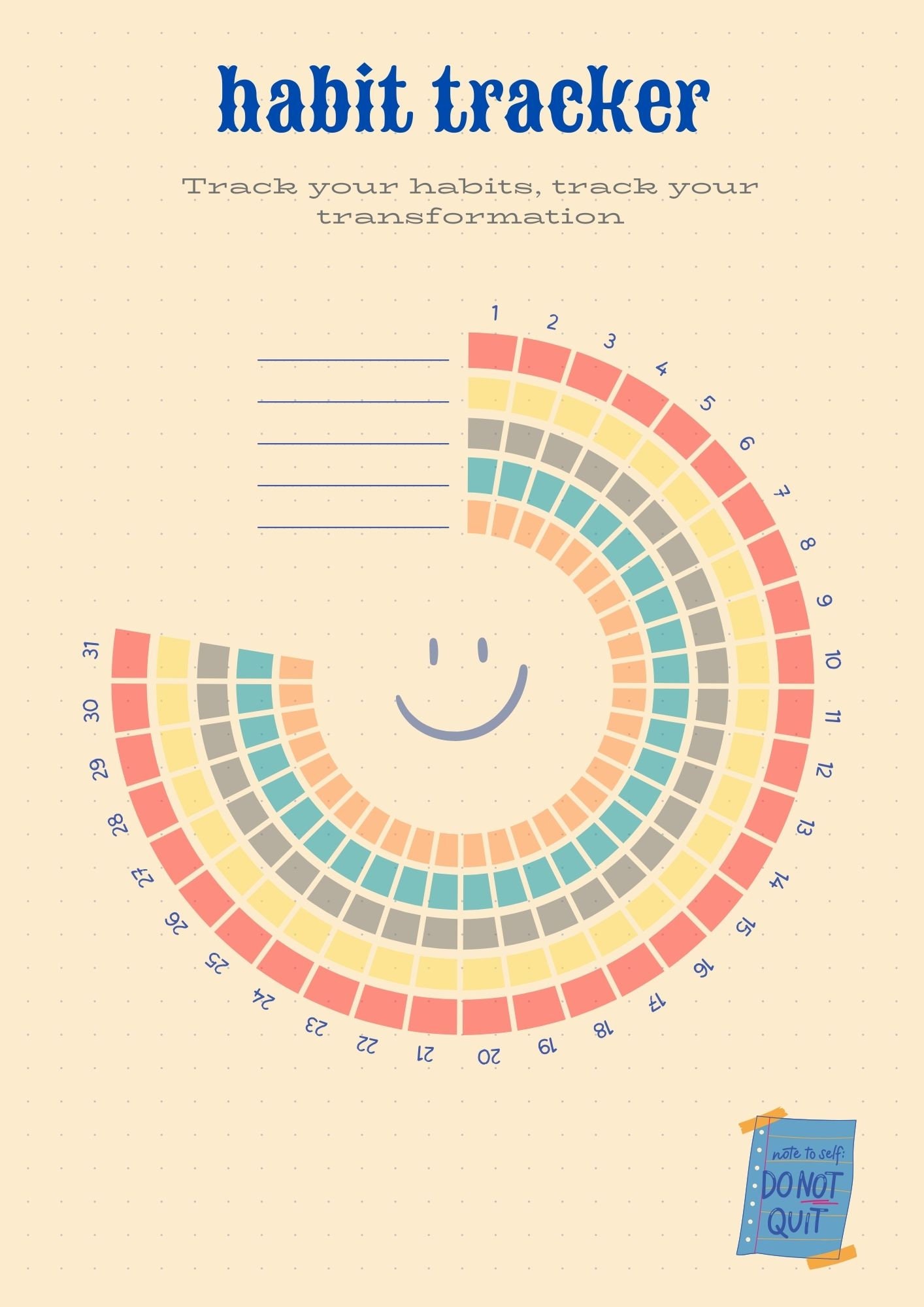 Monthly Habit Tracker Set Printable, Colorful, Circular for Motivated ...