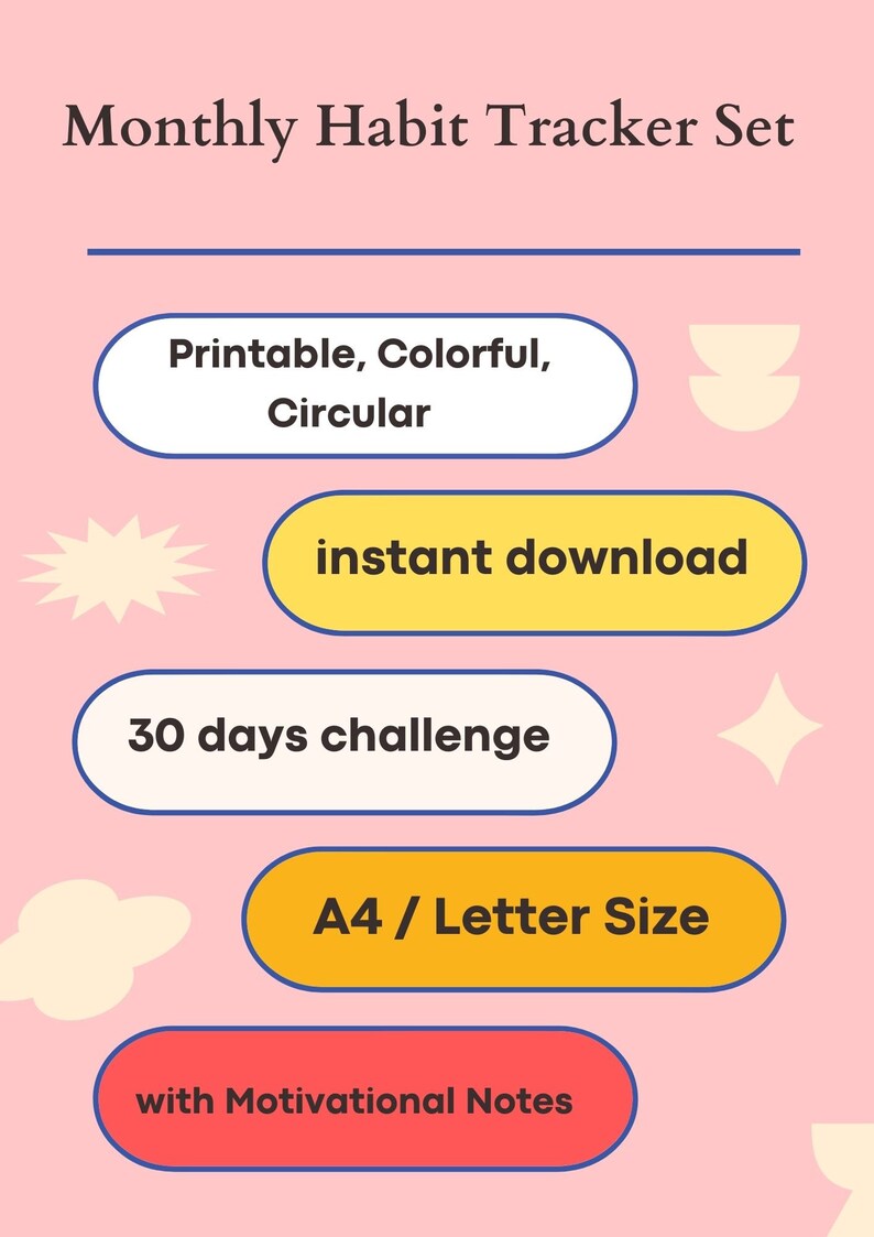 Monthly Habit Tracker Set Printable, Colorful, Circular for Motivated ...