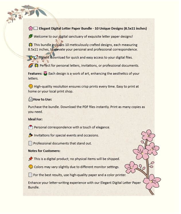 Digital Printable Letter Paper Template Bundle 10 Unique Designs ...