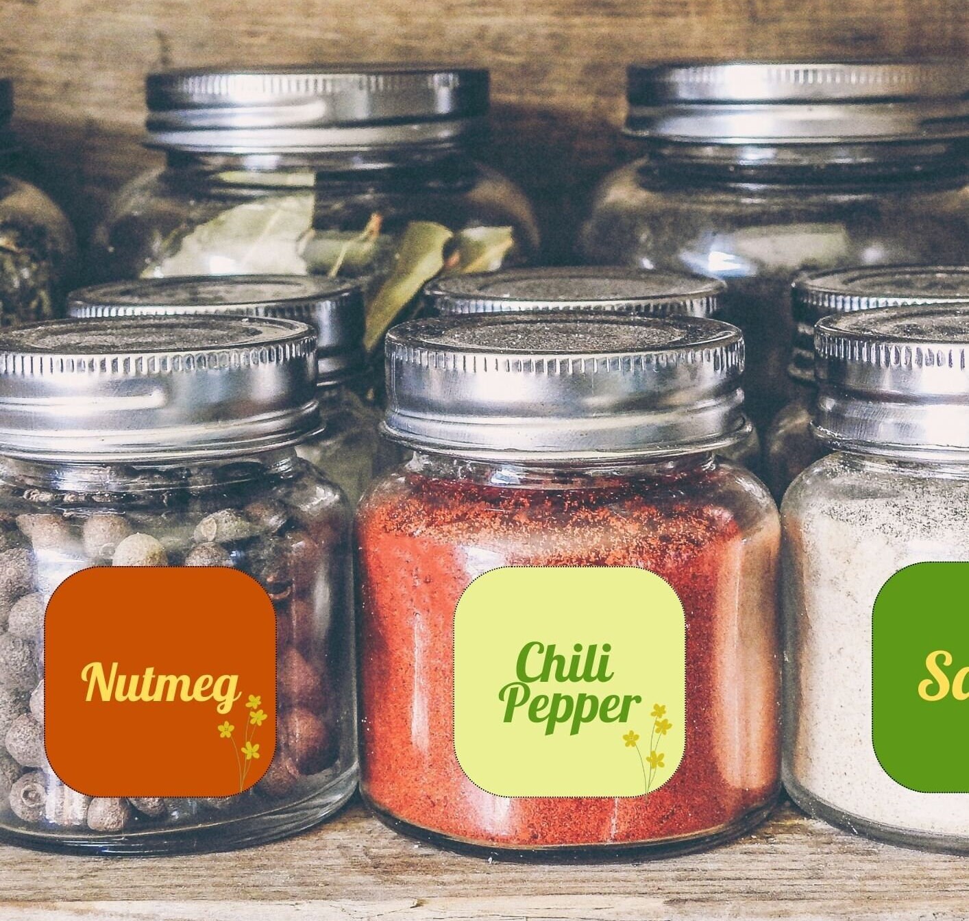 Spice Jar Label Stickers, Printable and Colourful Spice Harmony Tags ...