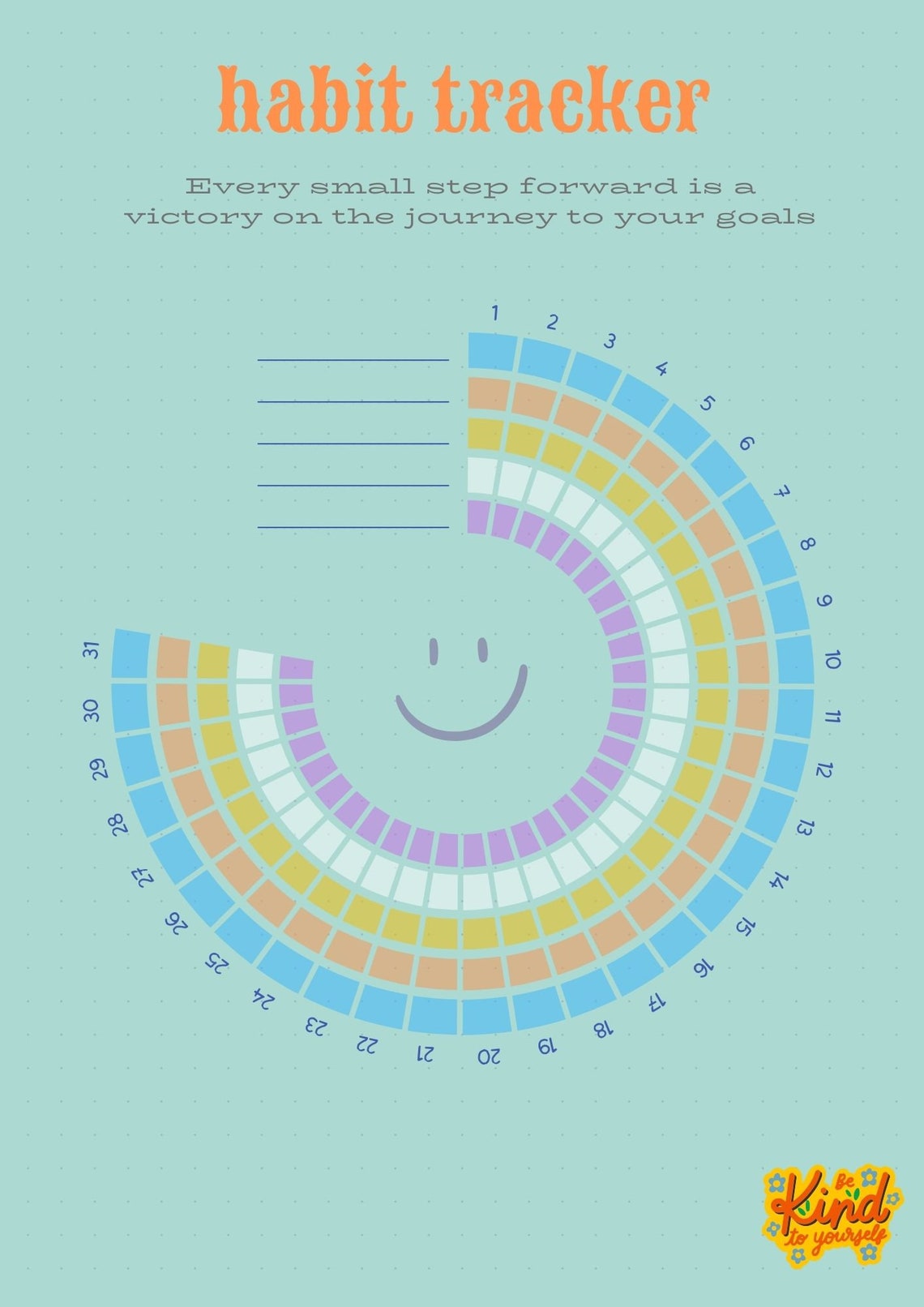 Monthly Habit Tracker Set Printable, Colorful, Circular for Motivated ...