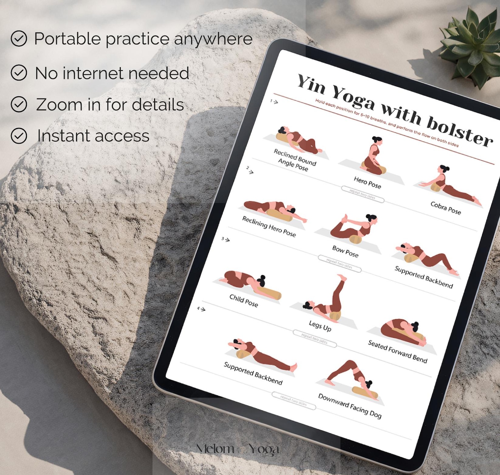 Yin Yoga With Bolster Sequence Poster, Yoga Props Poses Wall Art ...