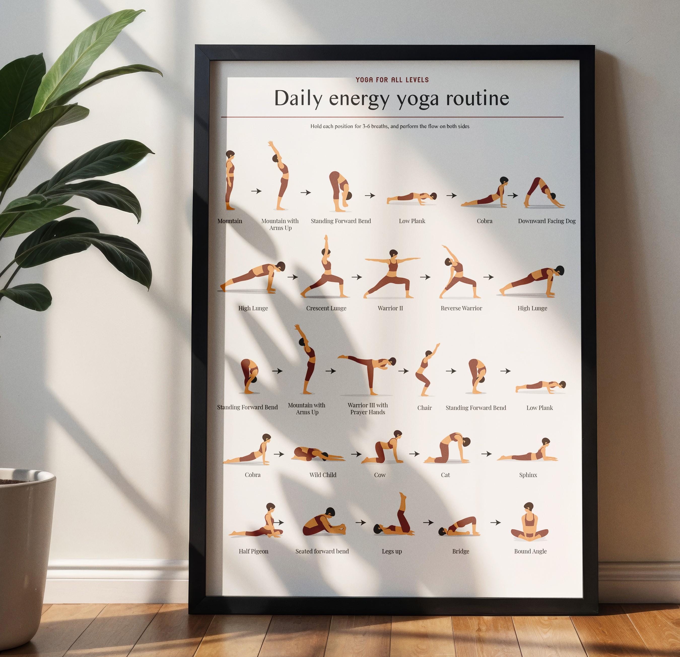 Daily Energy Yoga Poses Printable Poster, Flexibility Guide (digital ...