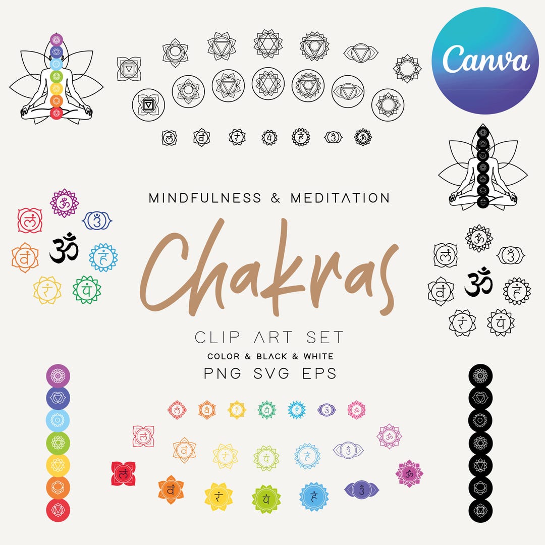 Chakra Clip Art Set: Yoga Vector Graphics for Canva (PNG, SVG, EPS ...