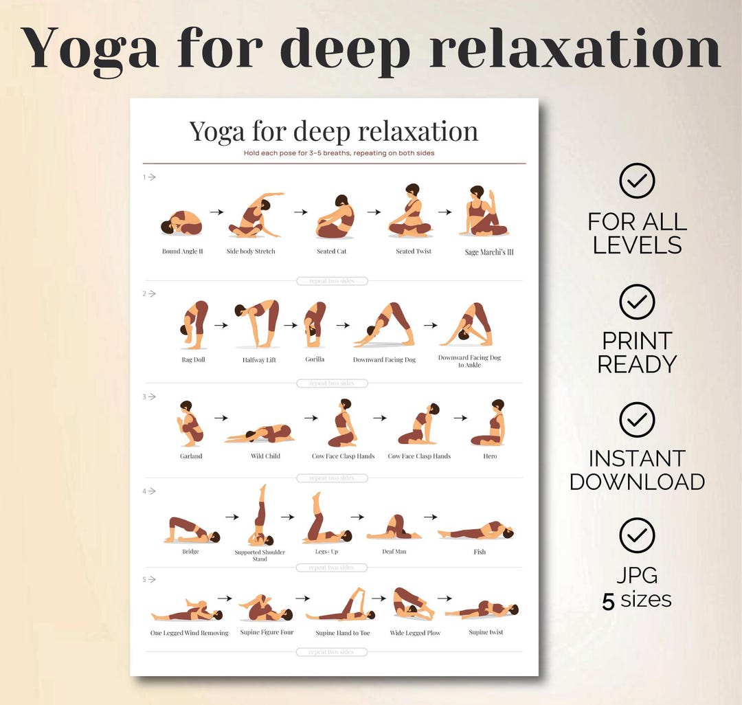 Yoga for Deep Relaxation Sequence Poster, Yoga Poses Wall Art (digital ...