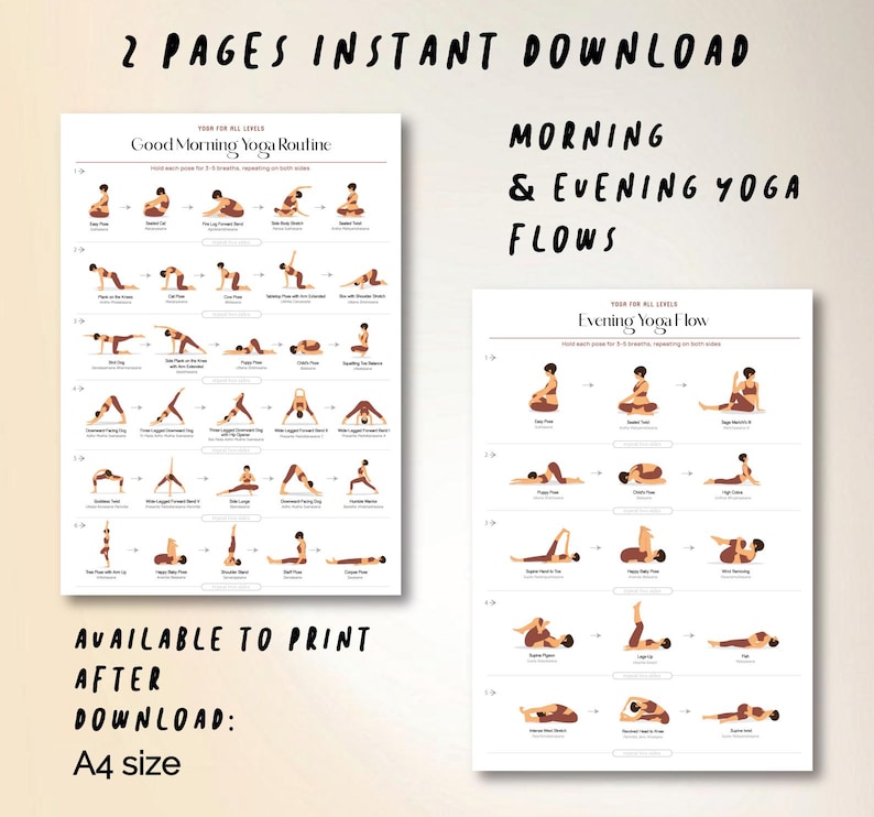 Morning & Evening Yoga Routine Printable Poster | Yoga Poses Wall Art ...