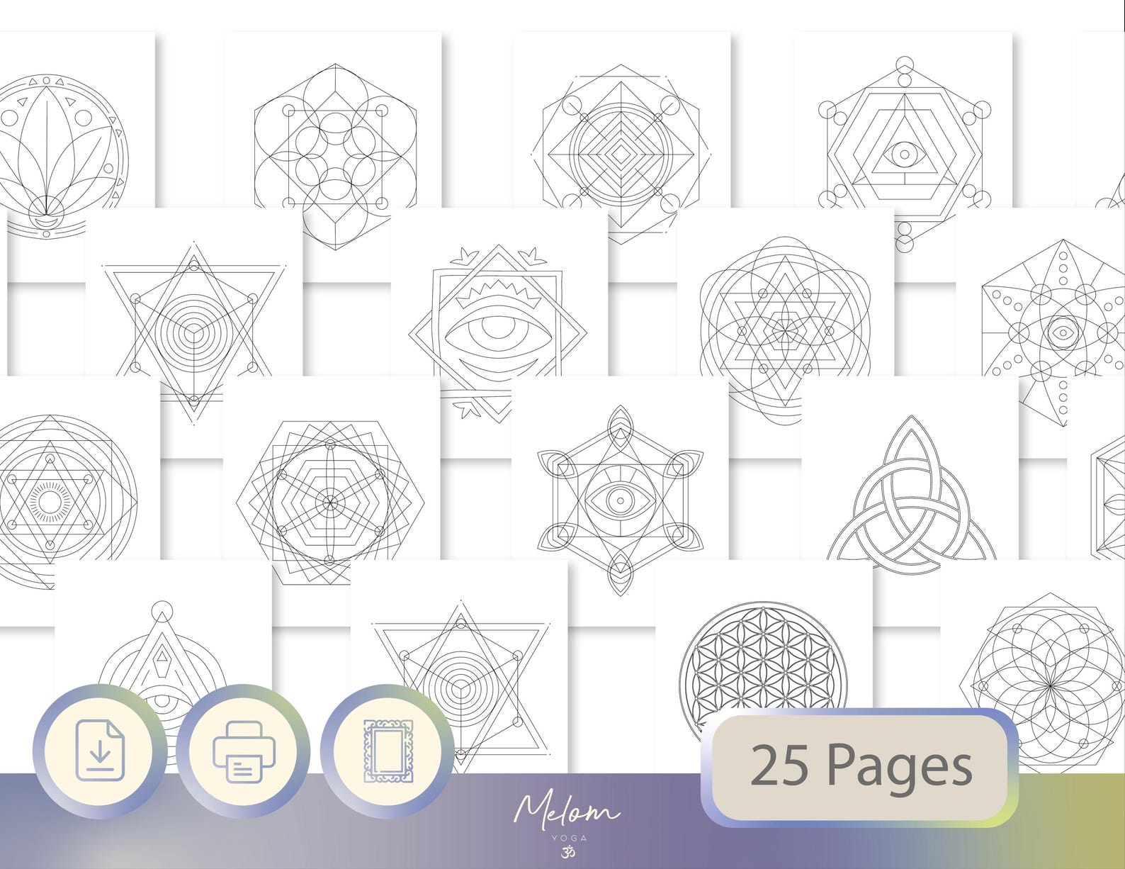 Sacred Geometry Bundle | 25 Pages PDF Printable Black & White | Crystal ...