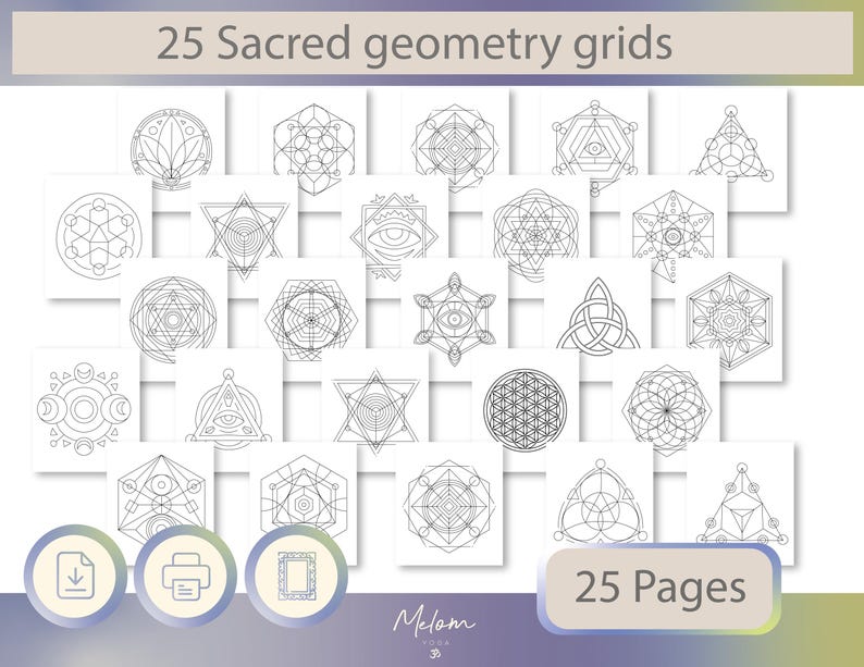 Sacred Geometry Bundle | 25 Pages PDF Printable Black & White | Crystal ...