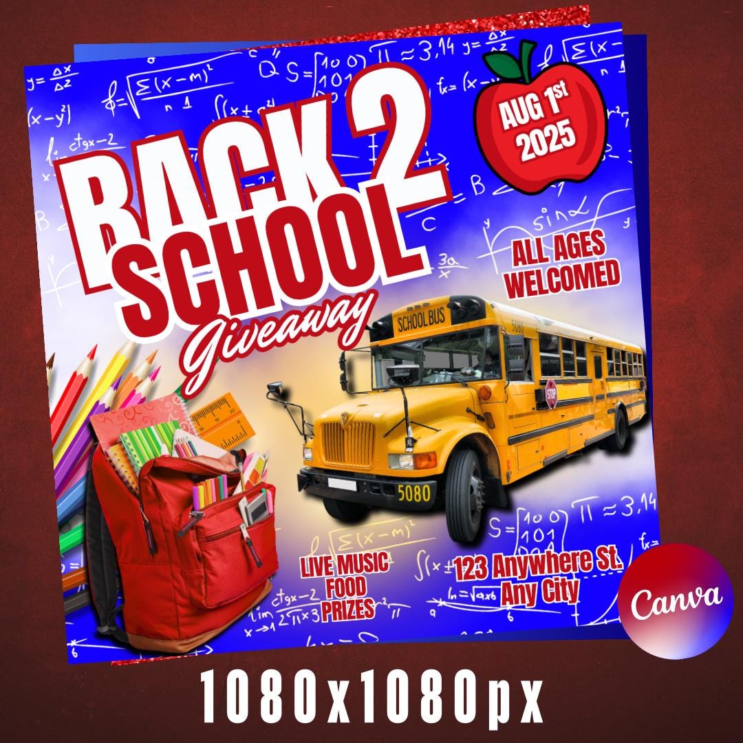 Back to School Giveaway Flyer: Editable Canva Template (1080x1080px) - Etsy