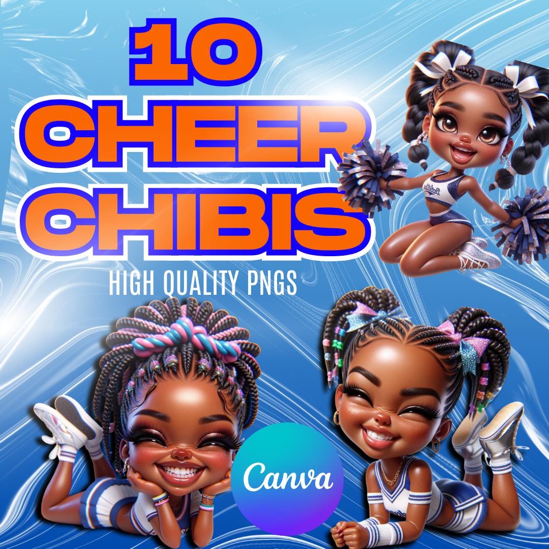 10 Cheerleader Chibi Pngs | Cute Black Girl Cheer Clipart | High ...