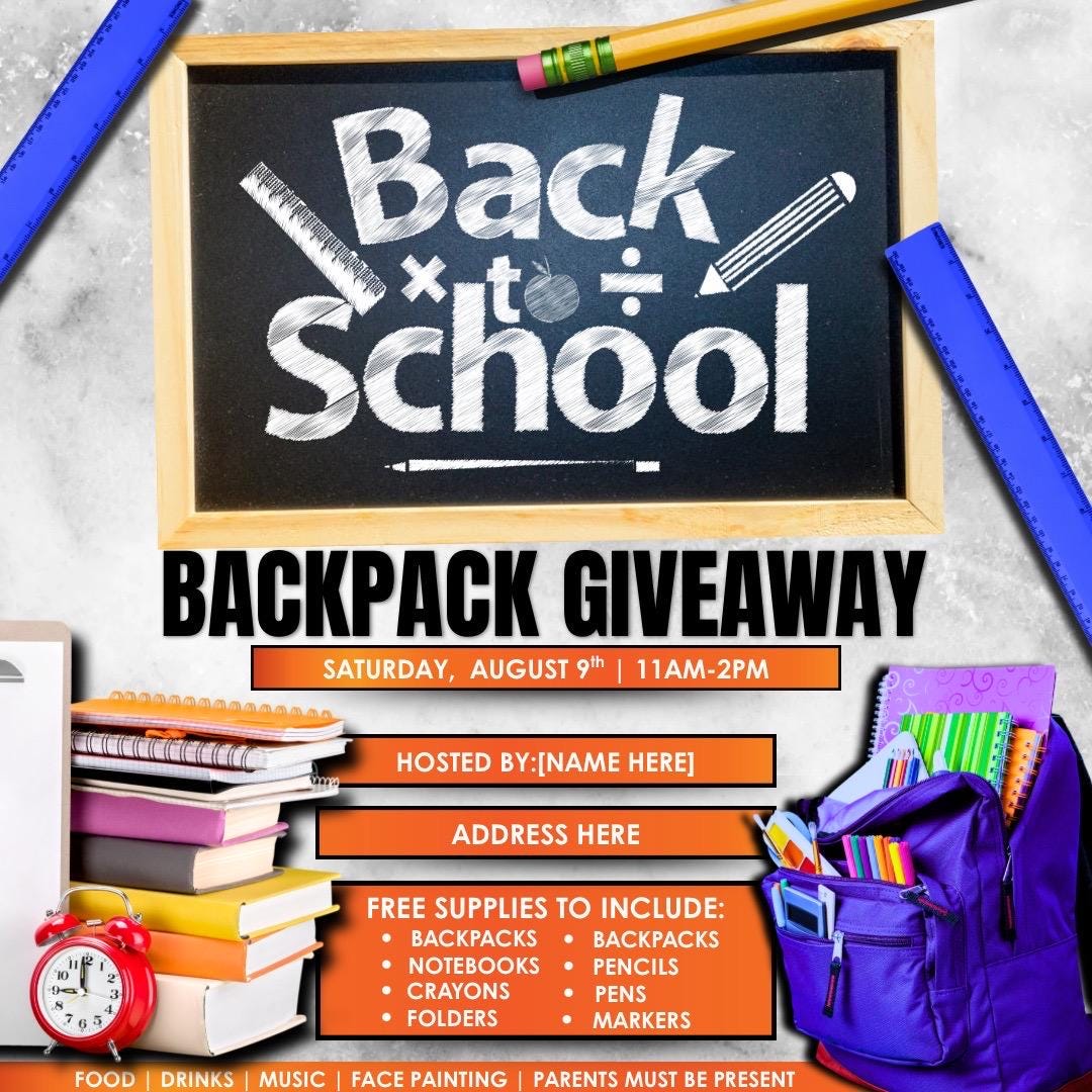 Back to School Backpack Giveaway Flyer: Editable Canva Template - Etsy