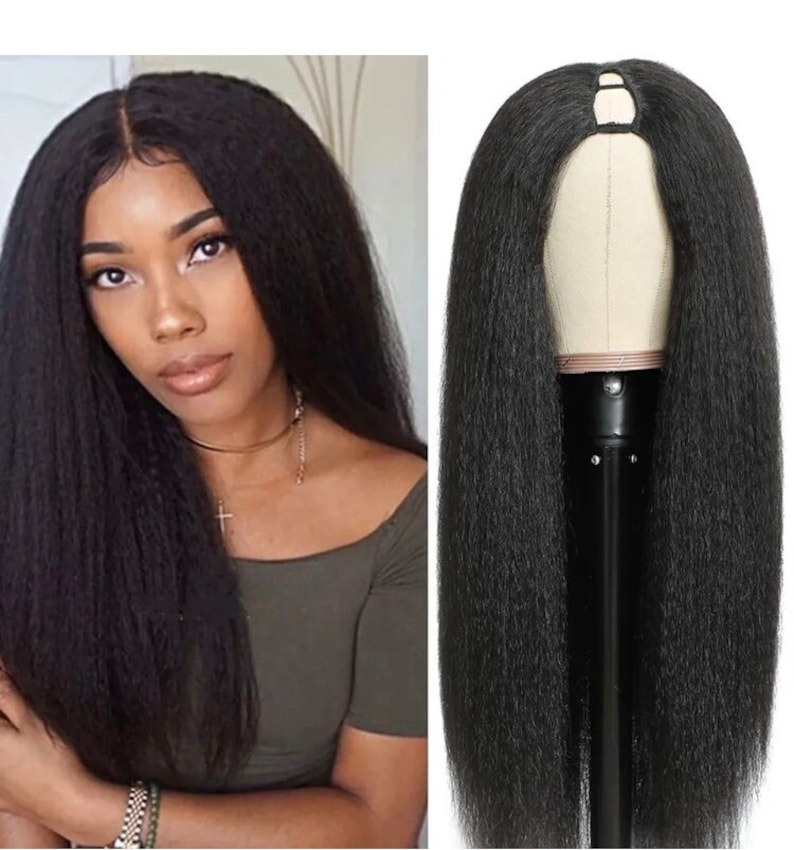 30inch Kinky Straight Natural Yaki Kinky Mixed Fibre Hair Wig V Clip on ...