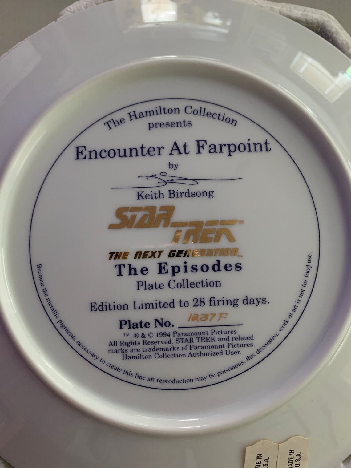 STAR TREK TNG Encounter at Farpoint From the Star Trek: the Next Generation the Episodes Plate ...