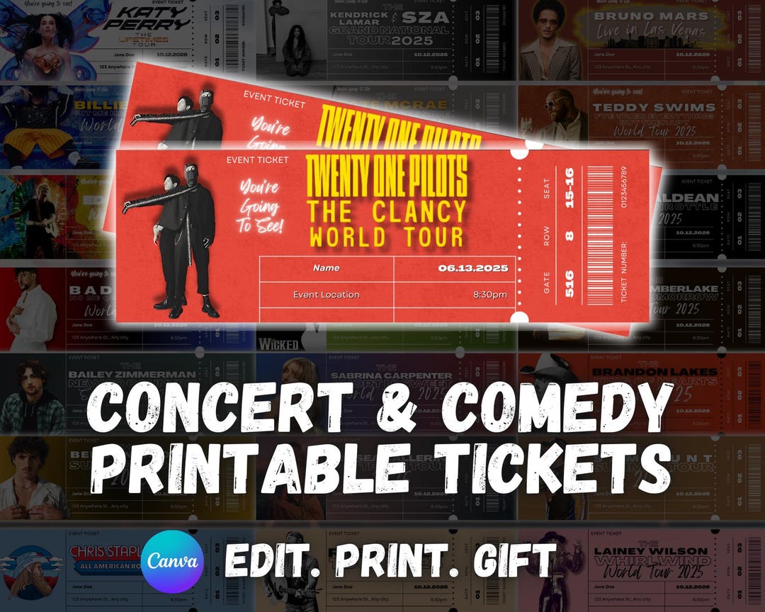 Printable Tickets Stub for Event Ticket Gift Idea for Concert 21 Pilots ...