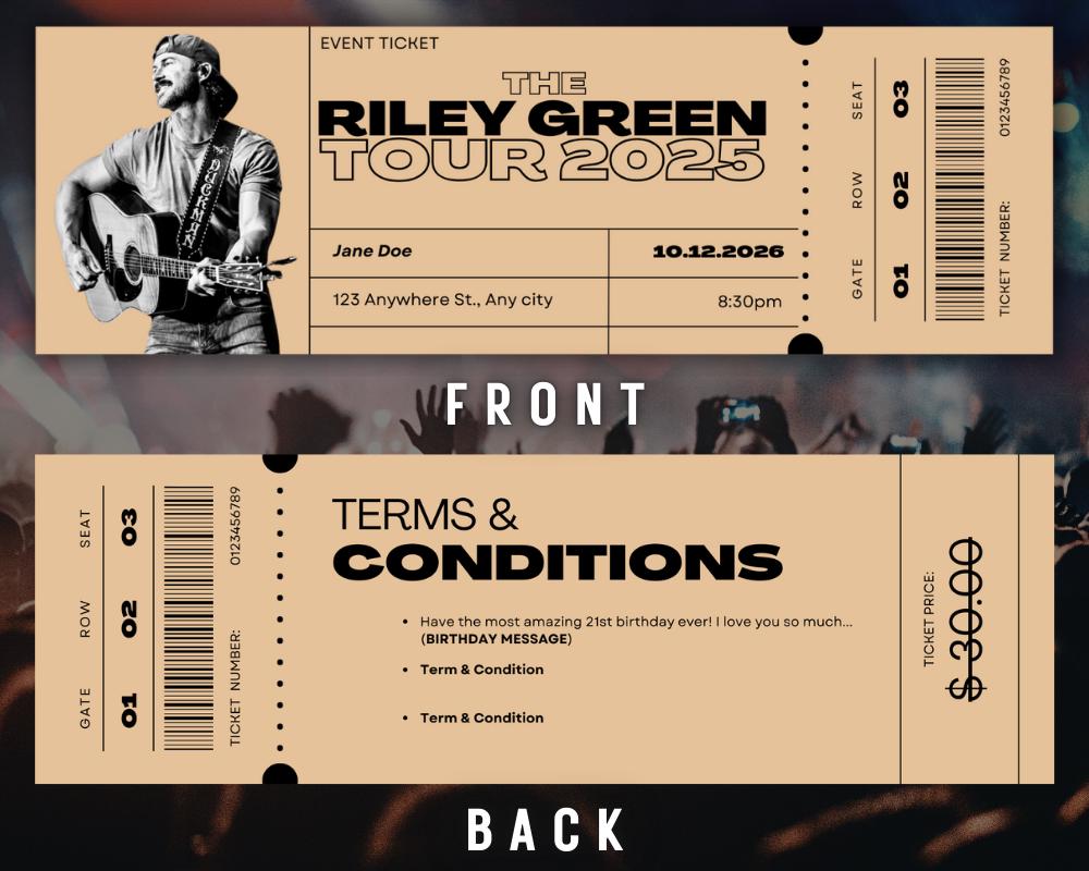 Printable 4pc Country Artist Ticket Stubs, Printable Keepsake ...