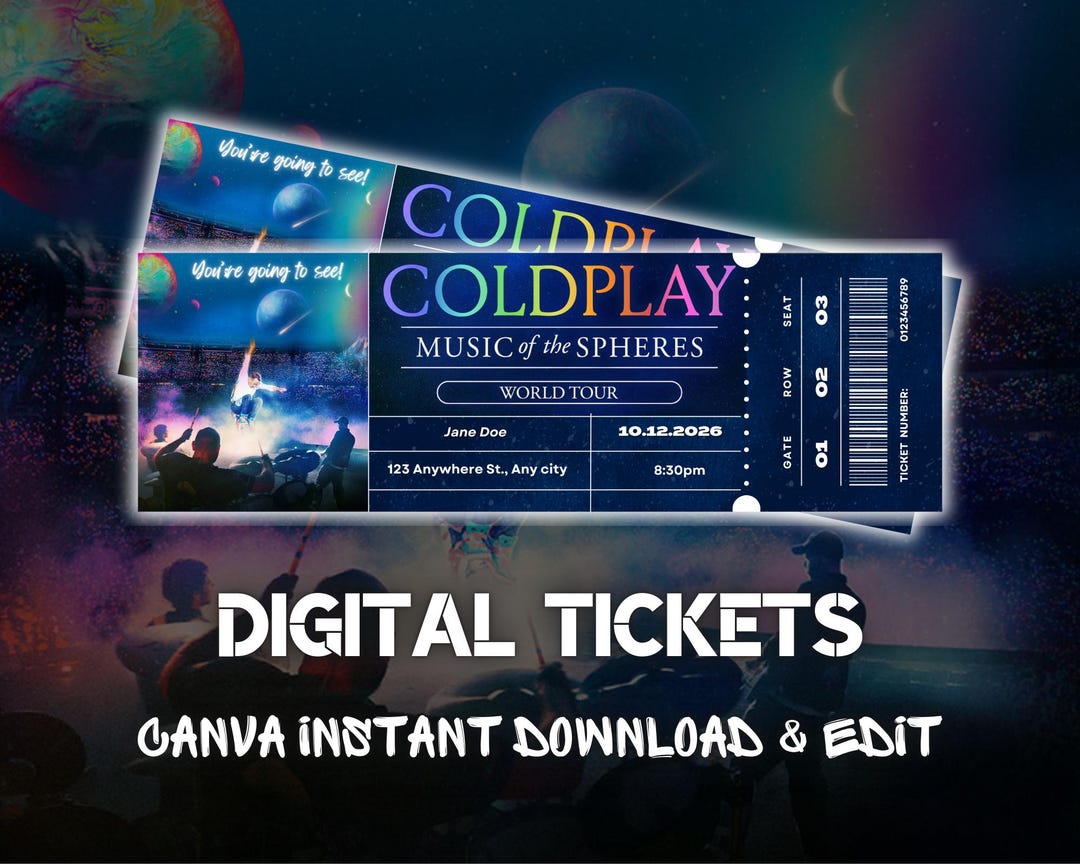 Coldplay Ticket Stub Printable Concert Tickets for Coldplay Music of ...