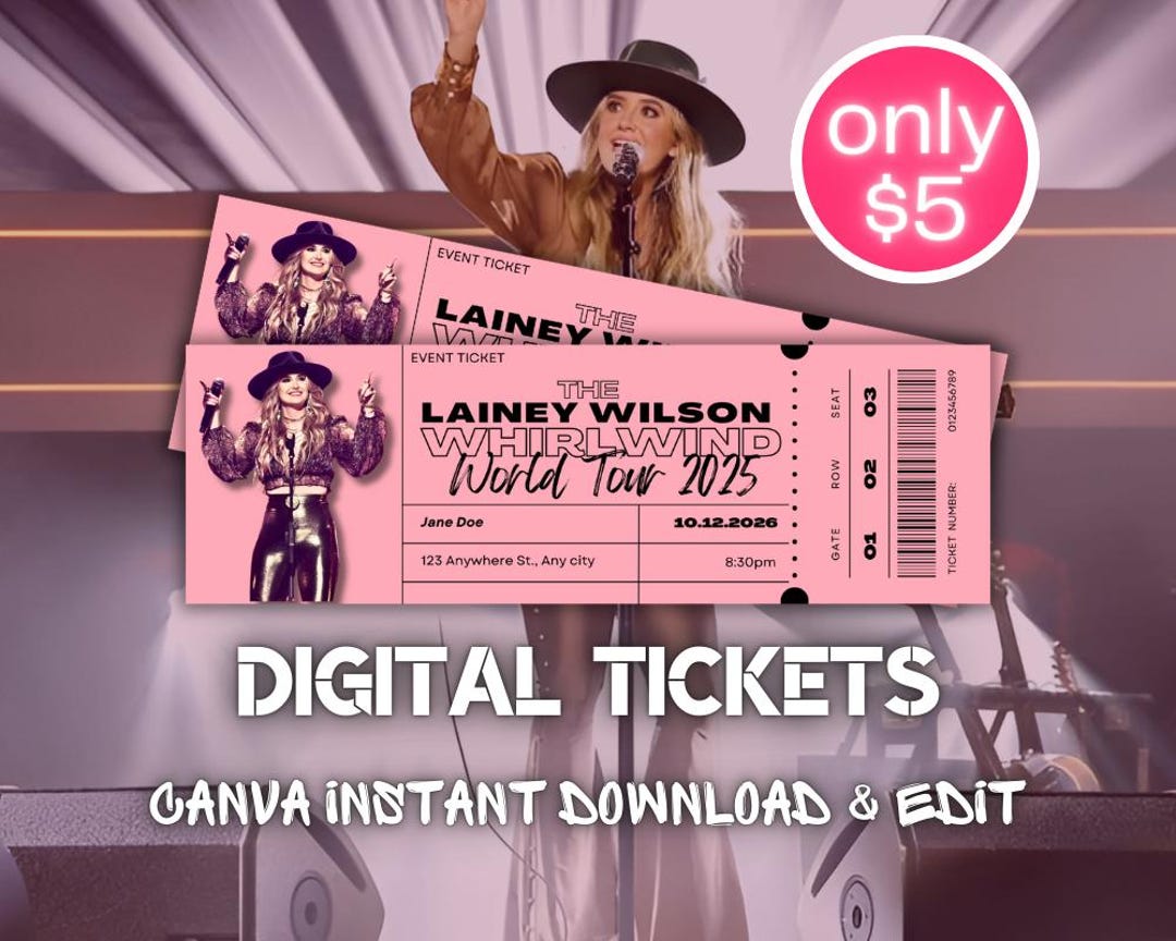 Lainey Wilson Printable Concert Ticket Gift Idea Whirlwind Tour Gift ...