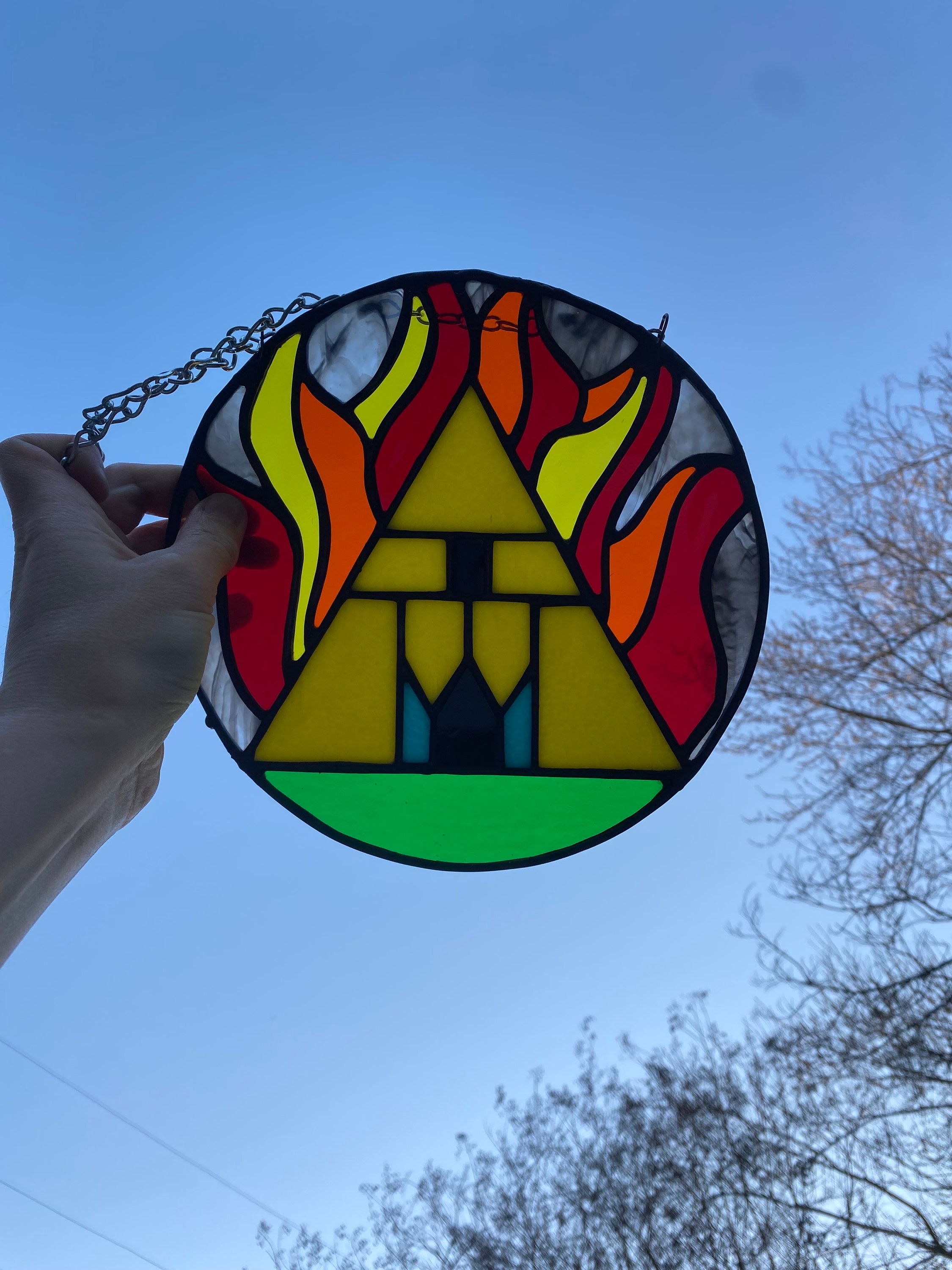 Midsommar Burning Temple Stained Glass Suncatcher - Etsy