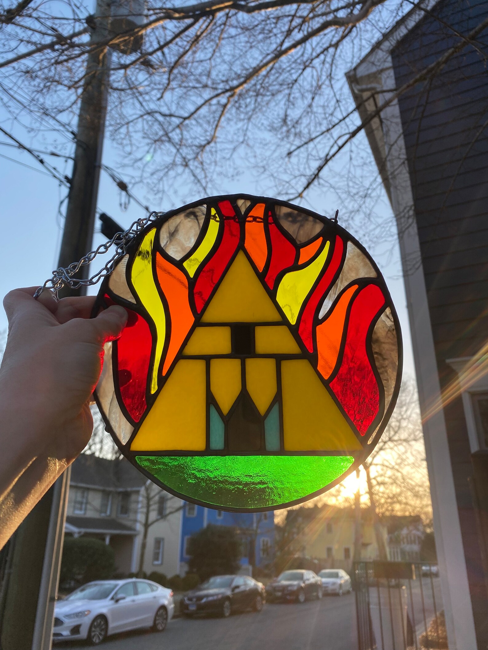 Midsommar Burning Temple Stained Glass Suncatcher - Etsy