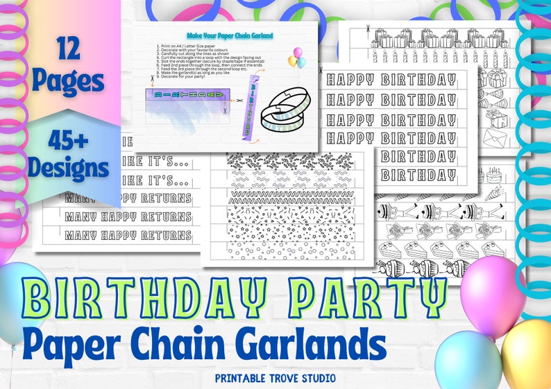 Printable BIRTHDAY Paper Chain GARLANDS | PARTY Party Decorations to ...